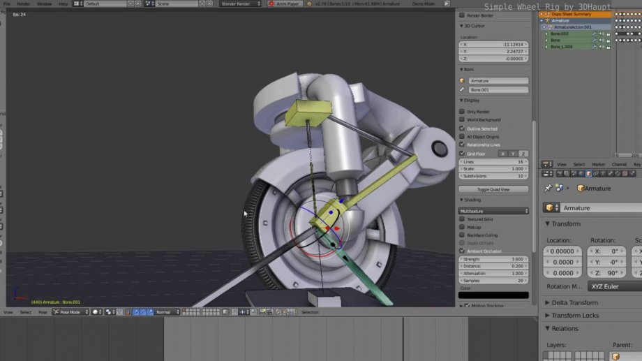 Simple wheel rig with hydraulics Free 3D Model - .tbscene .stl . .obj ...