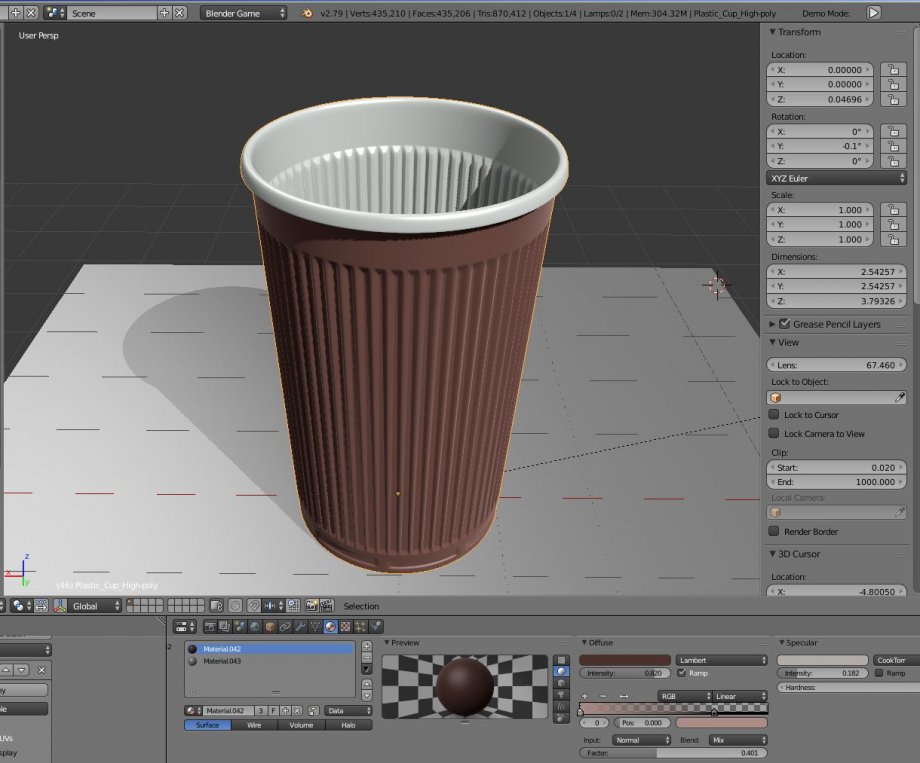Plastic Cup (High-Poly Version) Free 3D Model - .blend .raw .ply .stl ...