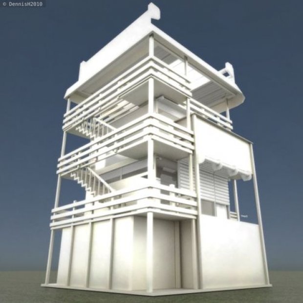 Tower-House Design Free 3D Model - .3ds .obj .dae .blend .fbx .mtl .dxf ...