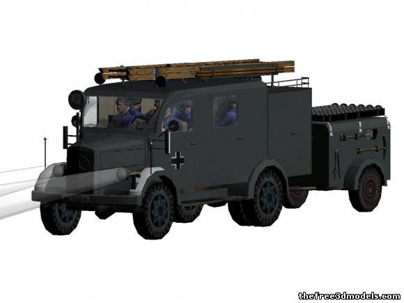 Fire truck German WW2-era Benz LLG + TSA Free 3D Model - .3ds .obj .max ...