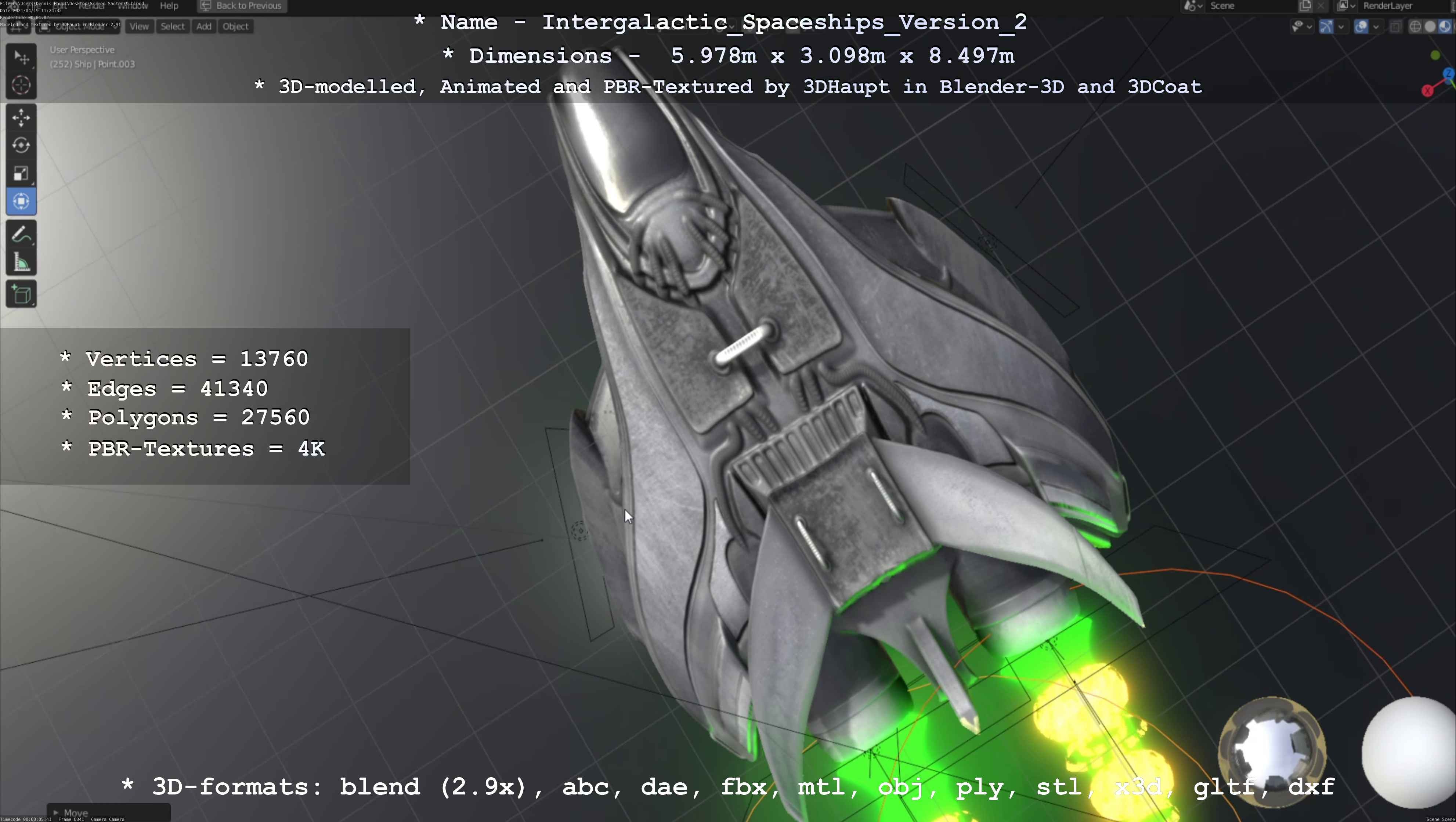 Intergalactic Spaceship Version 2 (Blender-2.92 Eevee) Free 3D Model - .blend .abc .dae .dxf ...