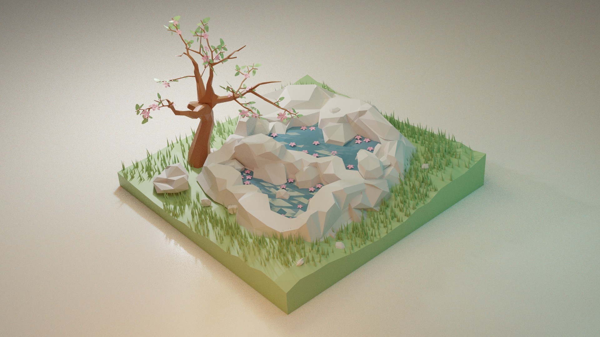 Low poly spring scene Free 3D Model - .blend - Free3D