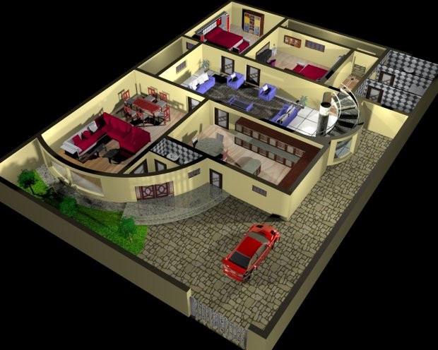 House plan and Interior Design 3d Free 3D Model - .max - Free3D