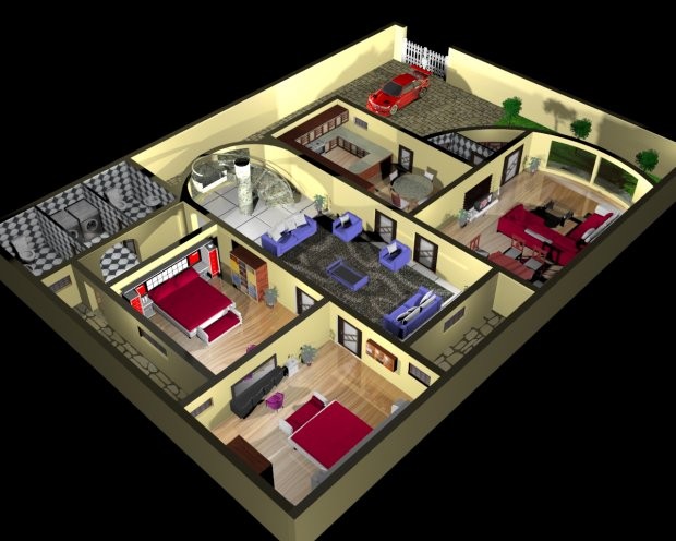 House plan and Interior Design 3d Free 3D Model - .max - Free3D