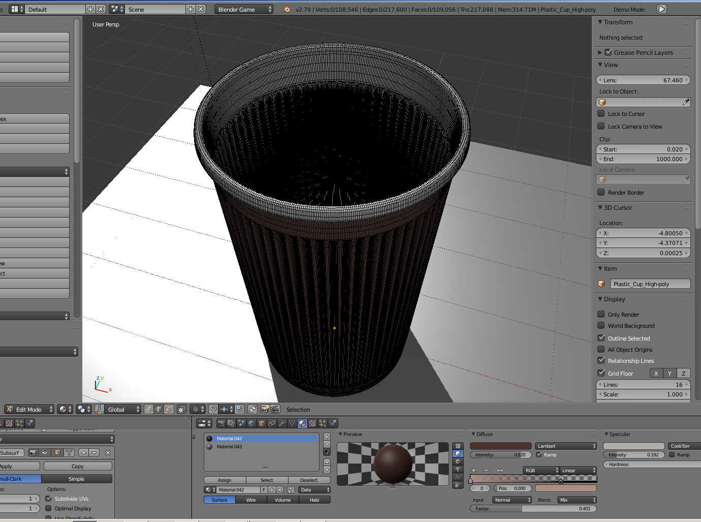 Plastic Cup (High-Poly Version) Free 3D Model - .blend .raw .ply .stl ...