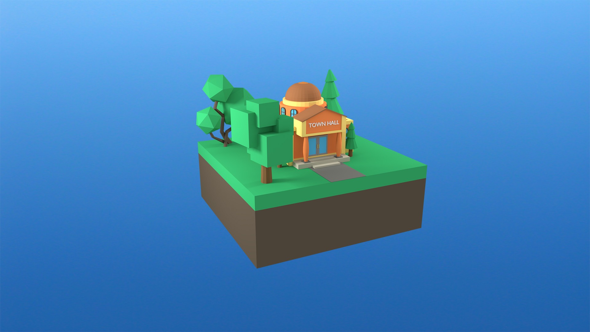 Low Poly cartoon Town Hall Free 3D Model - .blend - Free3D