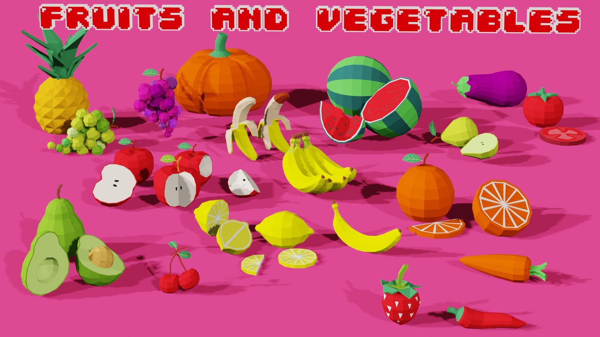 FRUITS AND VEGETABLES PACK Free 3D Model - .fbx - Free3D